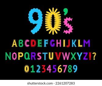 90s Style Font Alphabet Bright Colorful Stock Vector Royalty Free