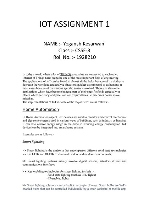 Iot Assignment 1 Lecture Notes 1 Iot Assignment 1 Name Yogansh