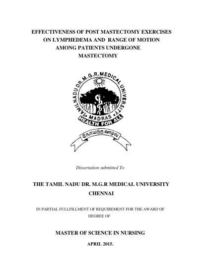 Effectiveness Of Post Mastectomy Exercises On Lymphedema And Range Of Motion Among Patients