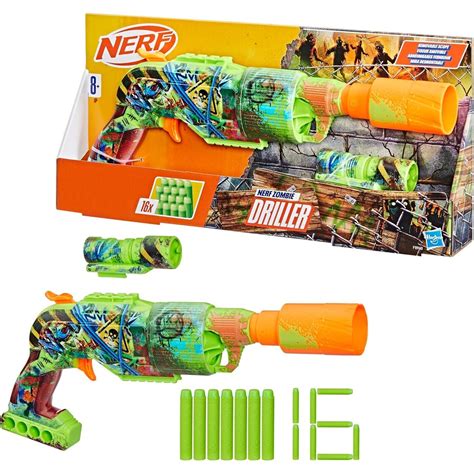 Hasbro Nerf Zombie Driller Dart Blaster 16 Nerf Elite Darts Rotating 5 Dart Cylinder