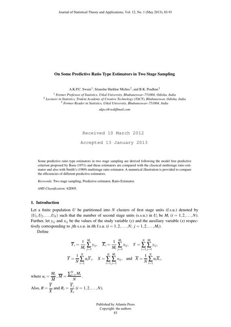 Pdf On Some Predictive Ratio Type Estimators In Two Stage Sampling