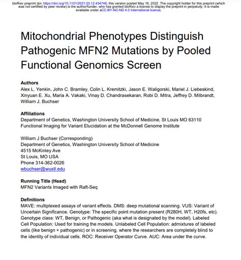 Mitochondrial Phenotypes Distinguish Pathogenic Mfn2 Mutations By Pooled Functional Genomics