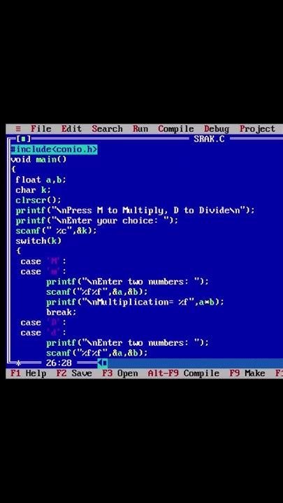 C Program To Calculate Multiplication And Division Using Switch Case Youtube