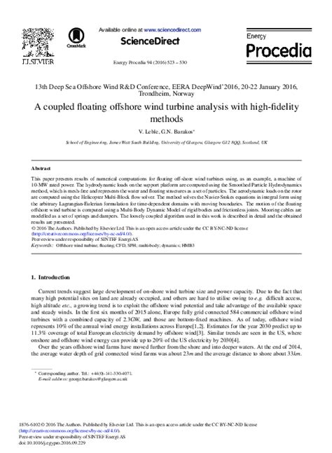 Pdf A Coupled Floating Offshore Wind Turbine Analysis With High Fidelity Methods