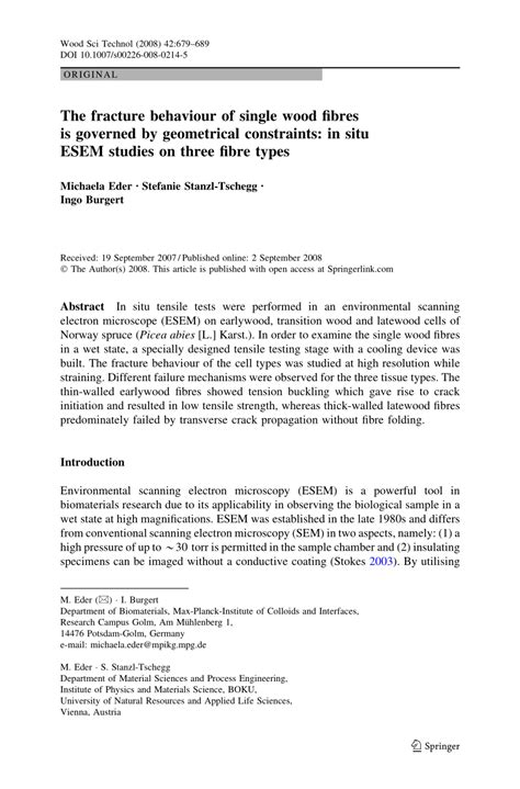 Pdf The Fracture Behaviour Of Single Wood Fibres Is Governed By Geometrical Constraints In