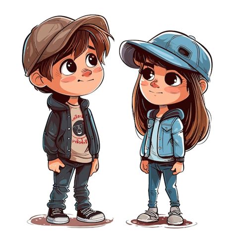 El Chico Y La Chica De Dibujos Animados Vector Premium