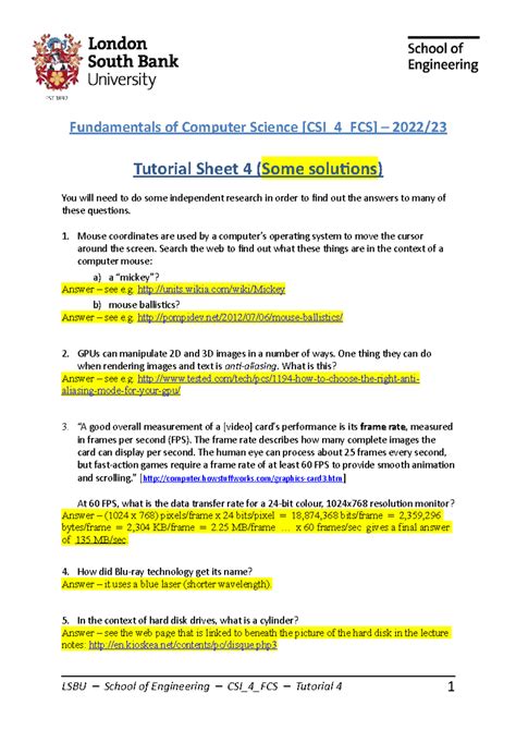 Tutorial Work Solution Of Peripherals Fundamentals Of Computer Science Csi4fcs 2022