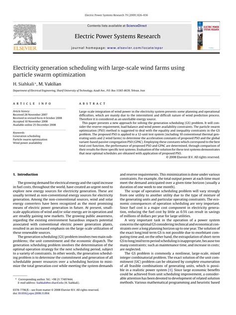 Pdf Electricity Generation Scheduling With Large Scale Wind Farms