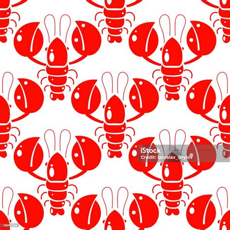 랍스터의 매끄러운 패턴 붉은 가재 직물에 인쇄하기위한 템플릿 래핑 용지용 디자인 그림 갈고리 발톱에 대한 스톡 벡터 아트 및 기타 이미지 Istock