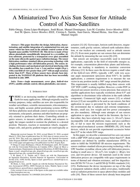 pdf a miniaturized two axis sun sensor for attitude control of nano
