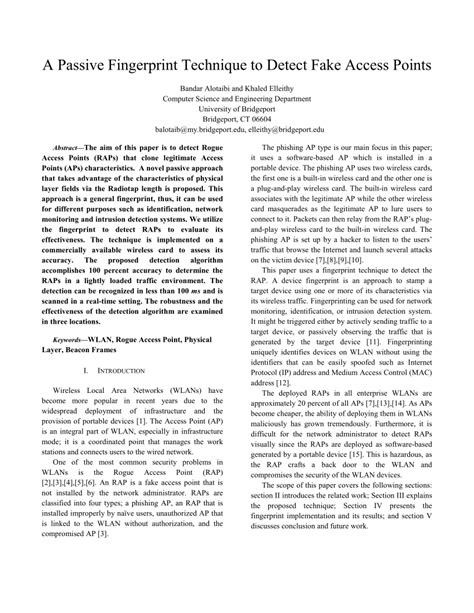 PDF A Passive Fingerprint Technique To Detect Fake Access Points
