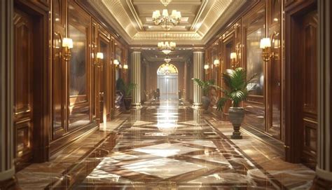 Luxurious Hotel Hallway Premium Ai Generated Image