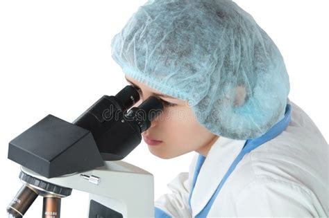 Female Babe Using A Microscope Stock Photo Image Of Concentration Foreground