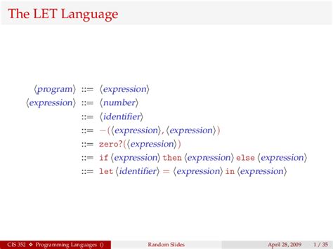 The Let Language Lecture Slides Cis 352 Docsity