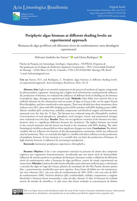 Pdf Periphytic Algae Biomass At Different Shading Levels An