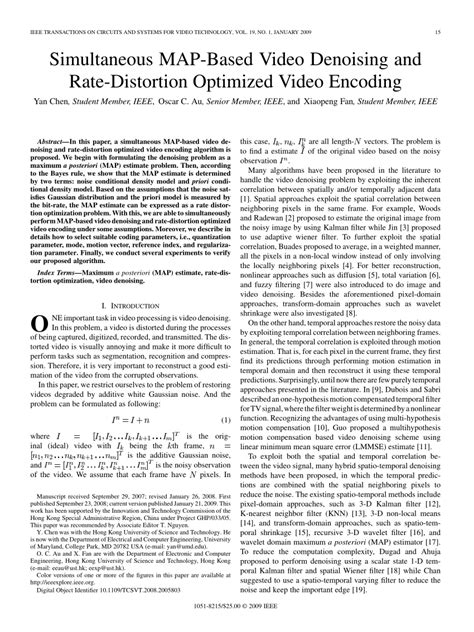 Pdf Simultaneous Map Based Video Denoising And Rate Distortion Optimized Video Encoding