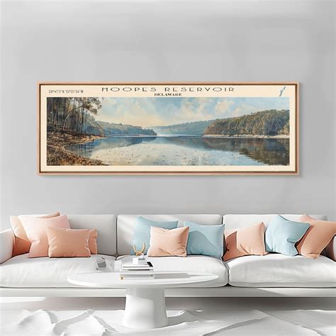 Hoopes Reservoir Delaware Framed Canvas Print Panoramic Lake House Decor Wall Art Travel