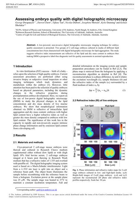 Pdf Assessing Embryo Quality With Digital Holographic Microscopy