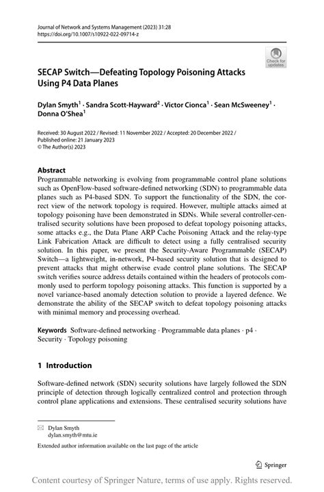 Pdf Secap Switch—defeating Topology Poisoning Attacks Using P4 Data Planes
