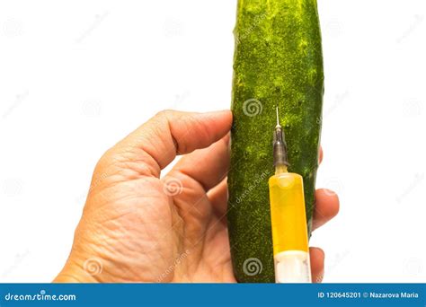 Injection In Cucumber Stock Image Image Of Health Holding 120645201