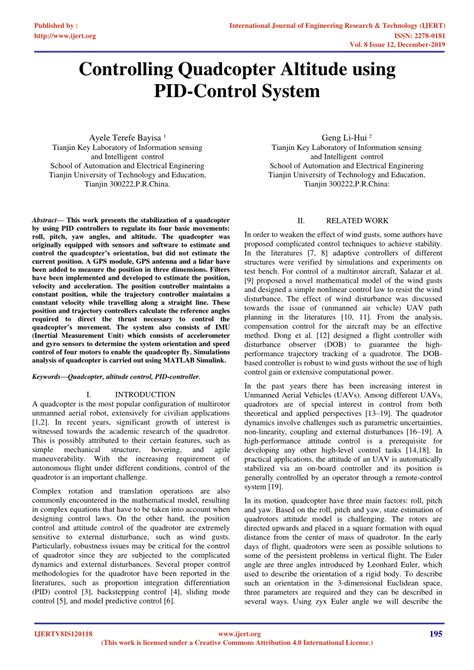 PDF Controlling Quadcopter Altitude Using PID Control System