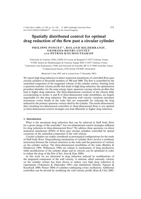 Pdf Spatially Distributed Control For Optimal Drag Reduction In Cylinder Wakes