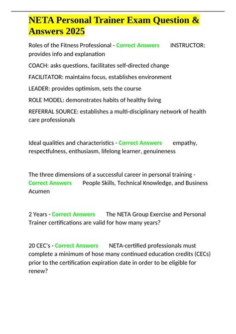 Neta Personal Trainer Exam Question And Answers 2025 Docx Edexcel Gcse Geography Rivers Exa