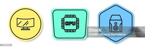 Set Line Computer Monitor Screen Processor With Cpu And Uninterruptible