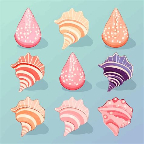 9 Cute Conch Shell Shapes In Different Colors Premium Ai Generated Vector