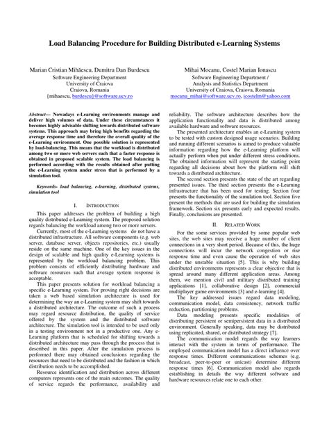 Pdf Load Balancing Procedure For Building Distributed E Learning Systems