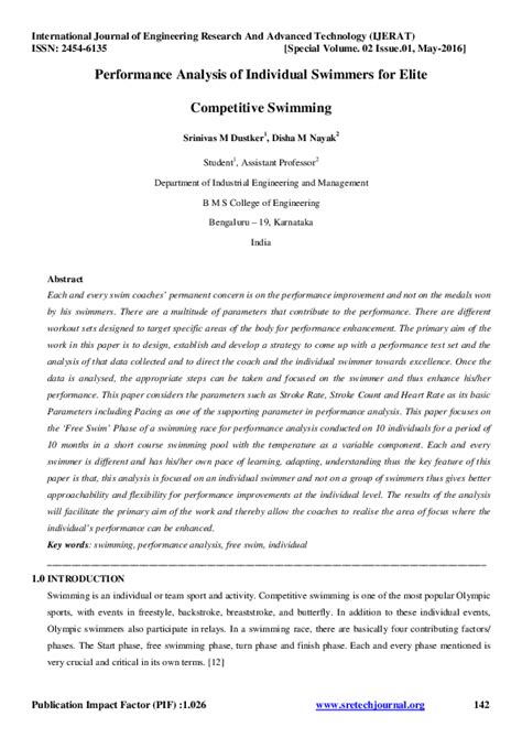 Pdf Performance Analysis Of Individual Swimmers For Elite Competitive