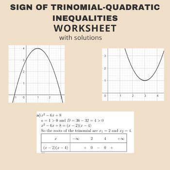 Sign Of Trinomial Quadratic Inequalities Worksheet No 2 With Solutions