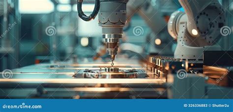 A Closeup Of An Automatic Assembly Line Robot Arm Placing Components