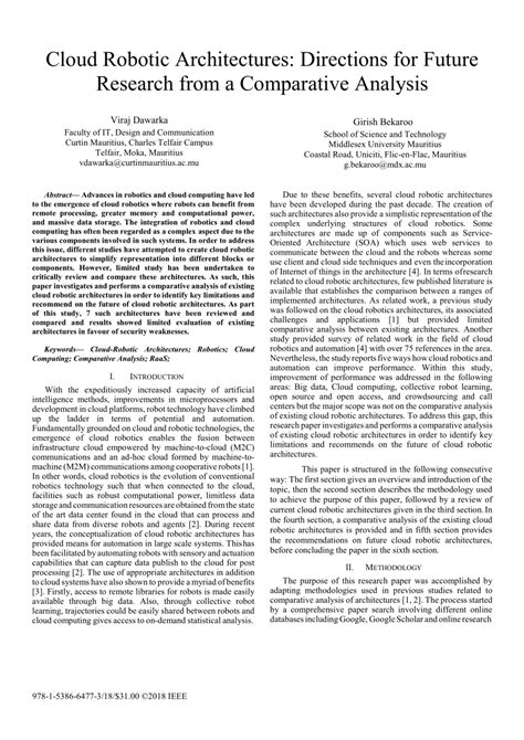 Pdf Cloud Robotic Architectures Directions For Future Research From A Comparative Analysis