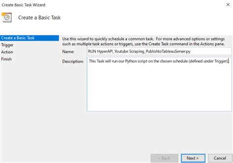 run a python script on a schedule using the in built task scheduler windows app