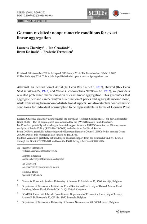 Pdf Gorman Revisited Nonparametric Conditions For Exact Linear