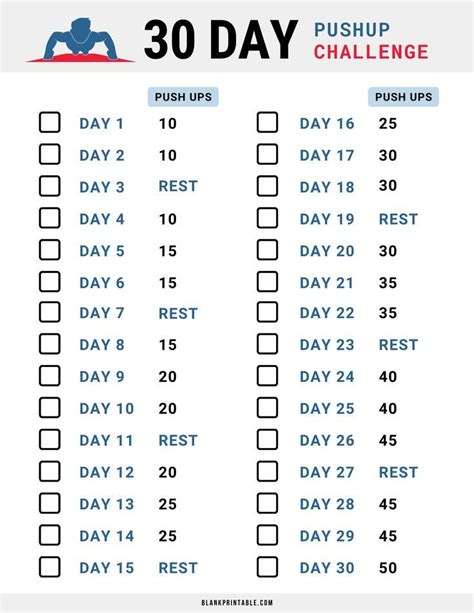 30 Day Pushup Challenge Printable 30 Day Pushup Challenge Push Up