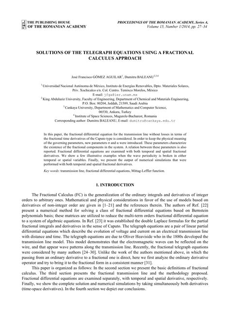 Pdf Solutions Of The Telegraph Equations Using A Fractional Calculus Approach