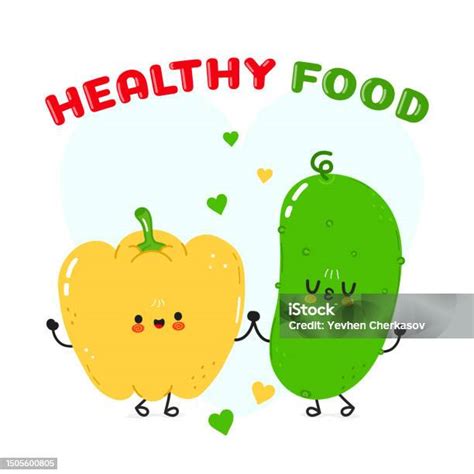 피망과 오이 카드 벡터 손으로 그린 낙서 스타일의 만화 캐릭터 일러스트레이션 아이콘 디자인 행복한 피망과 오이 친구들 컨셉 카드