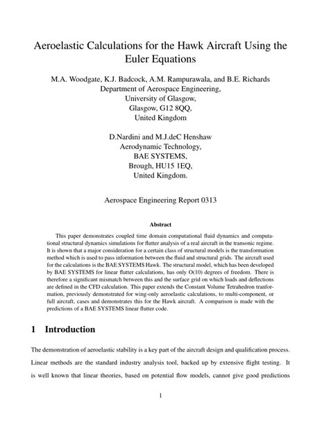 Pdf Aeroelastic Calculations For The Hawk Aircraft Using The Euler Equations