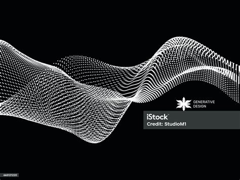 파도 배경입니다 리플 그리드 추상적인 벡터 일러스트입니다 점으로 그림 3차원 형태에 대한 스톡 벡터 아트 및 기타 이미지 3차원 형태 검은색 과학 Istock
