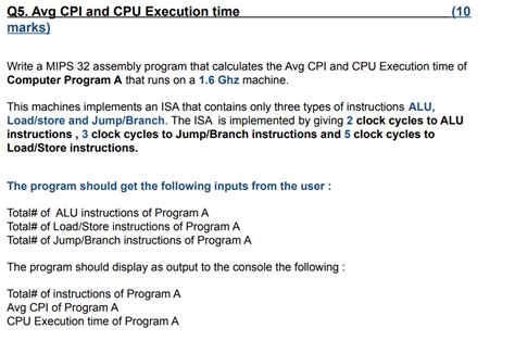 Solved 10 Q5 Avg Cpi And Cpu Execution Time Marks Write A
