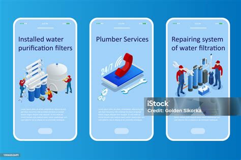 집 개념에 물 여과의 등소 측정 설치 또는 수리 시스템 정화 삼투압 시스템을 수정합니다 식수 위생 작업 집에서 엔지니어링 네트워크 연관공에 대한 스톡 벡터 아트 및 기타