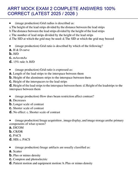 ARRT MOCK EXAM 2 COMPLETE ANSWERS 100 CORRECT LATEST 2025 2026