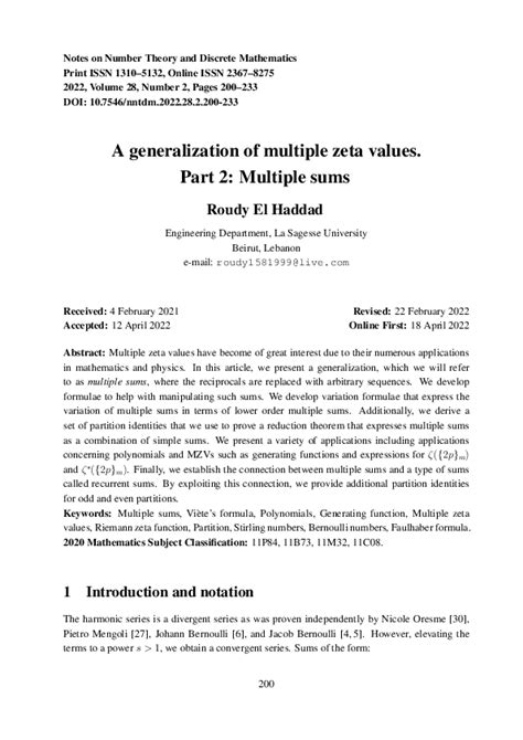 pdf a generalization of multiple zeta values part 2 multiple sums