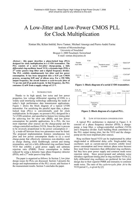 Pdf A Low Jitter And Low Power Cmos Pll For Clock Multiplication