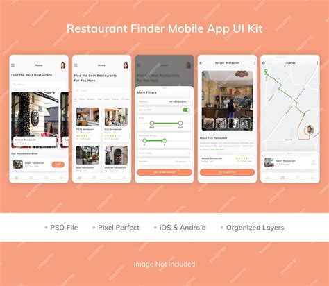 Premium Psd Restaurant Finder Mobile App Ui Kit