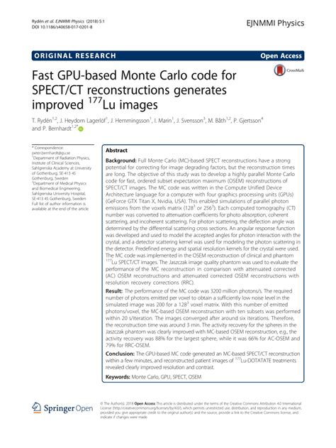 Pdf Fast Gpu Based Monte Carlo Code For Spectct Reconstructions