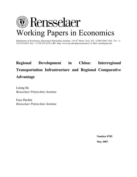 Pdf Regional Development In China Interregional Transportation Infrastructure And Regional