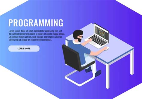 Programmer Isometric Character Programming Concept Web Engineer At Work — Stock Vector